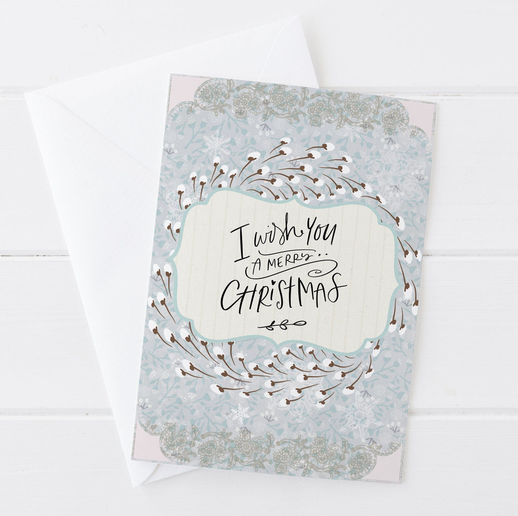 Wish You a Merry Christmas Vintage Christmas Card by Natalie Ryan UK