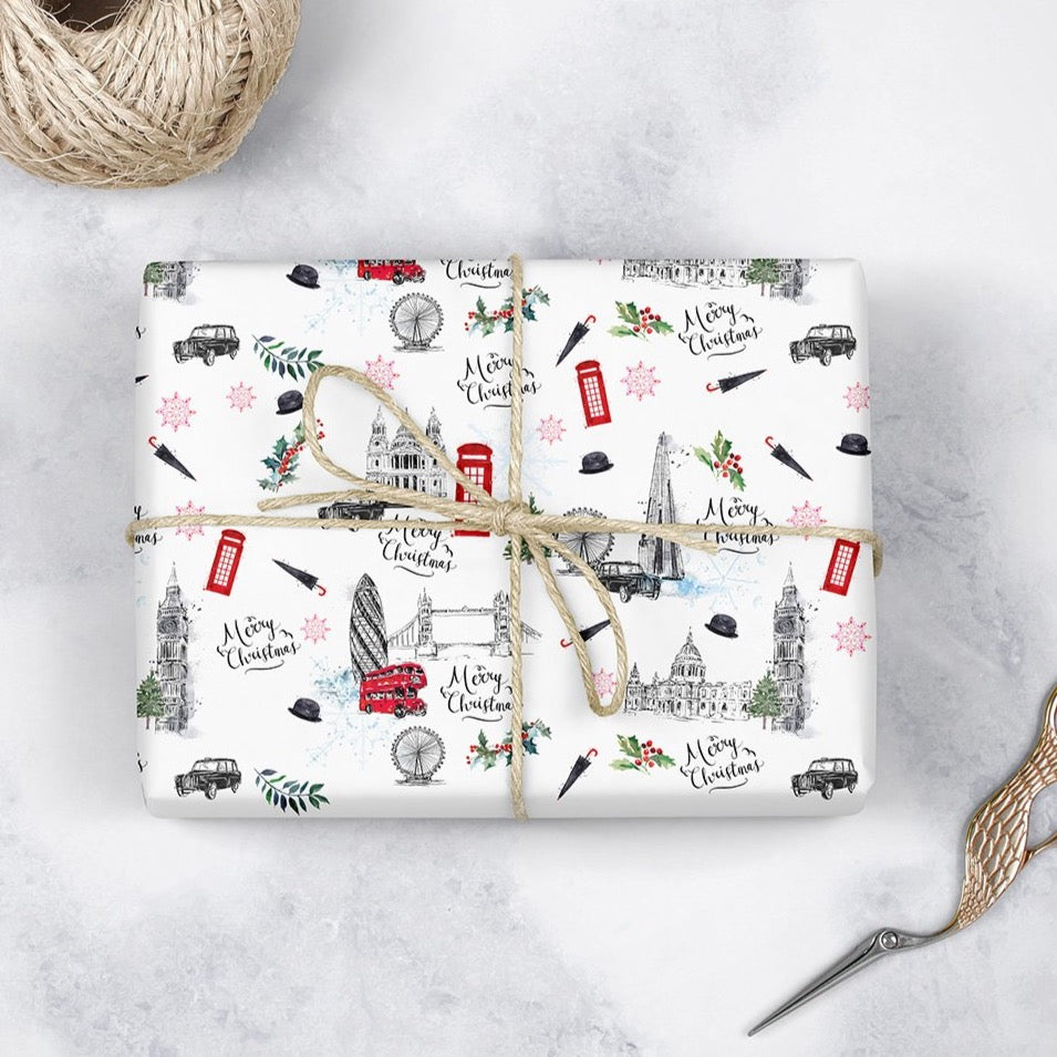 London Christmas Wrapping Paper by Natalie Ryan
