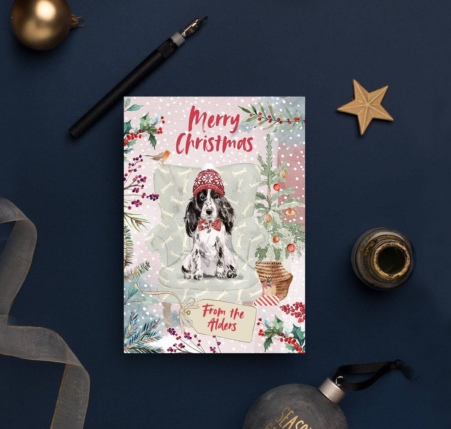Personalised Black Cocker Spaniel Christmas Card by Natalie Ryan