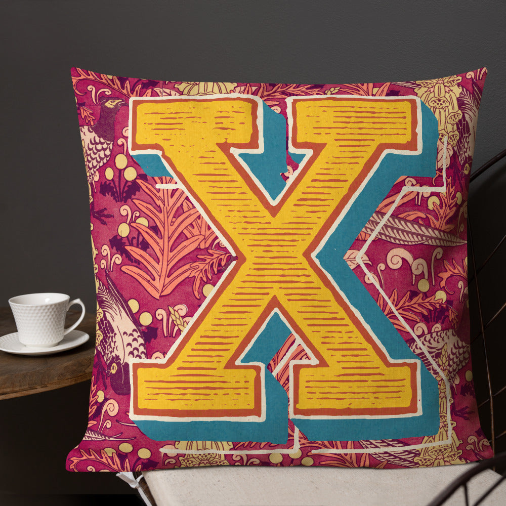 Letter X, vintage monogram graphic cushion Natalie